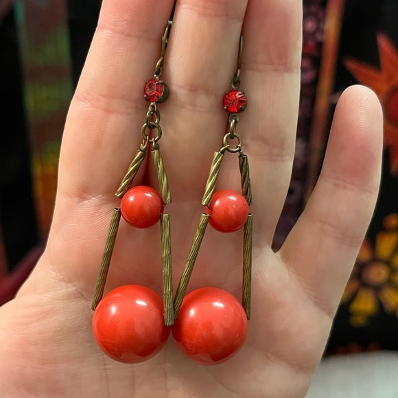 Vintage | Jewelry | Vtg Boho Bollywood Red Plastic Beaded Brass Tone ...